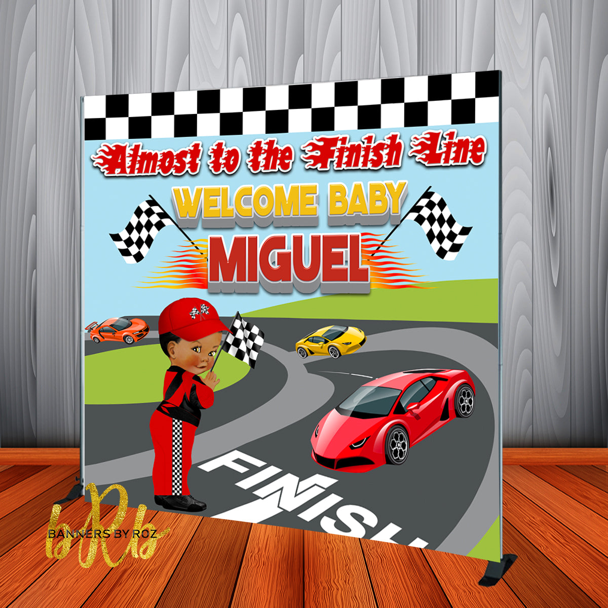 Almost to the Finish Line Baby Shower Backdrop Personalized Step & Rep ...