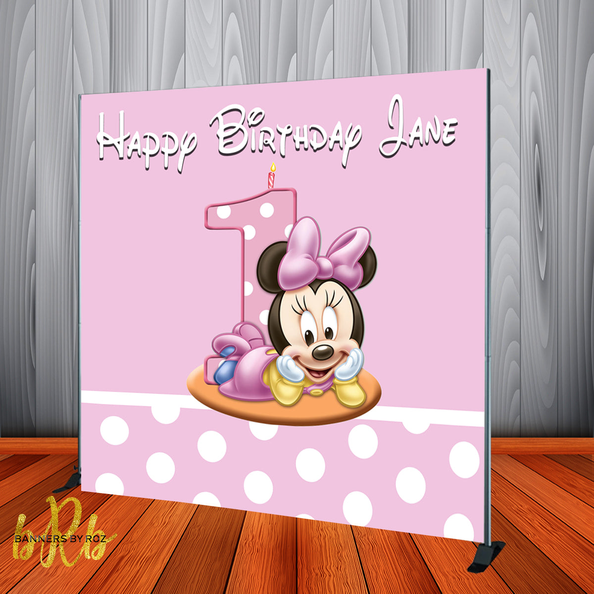 Baby Minnie Mouse Birthday Backdrop Personalized Step & Repeat - Desig ...