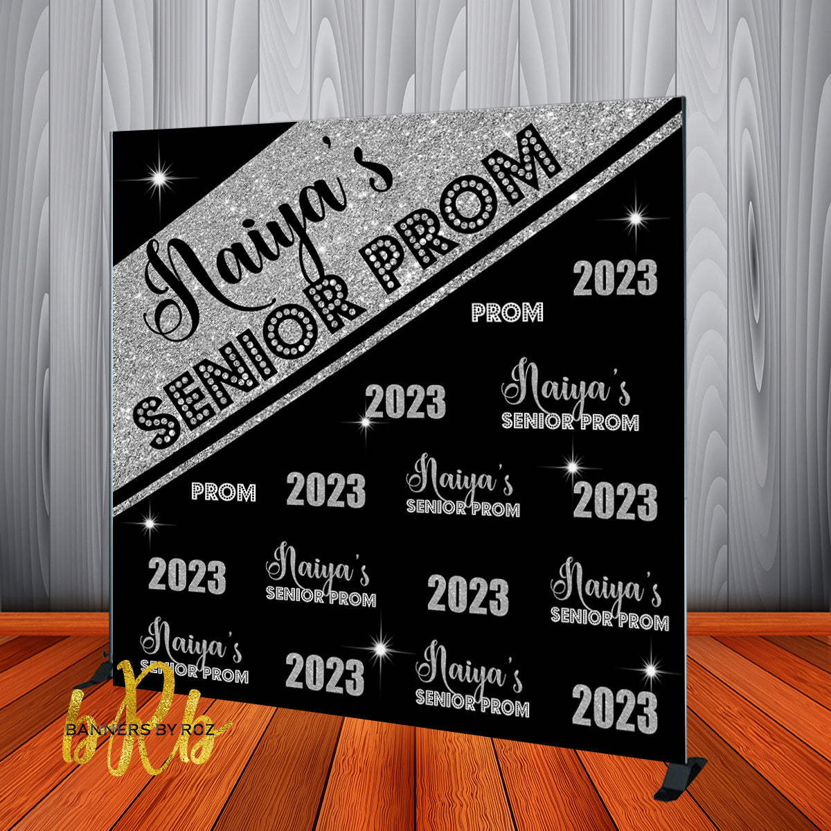 Prom Backdrop Black & Silver - Personalized - Step & Repeat - Designed ...