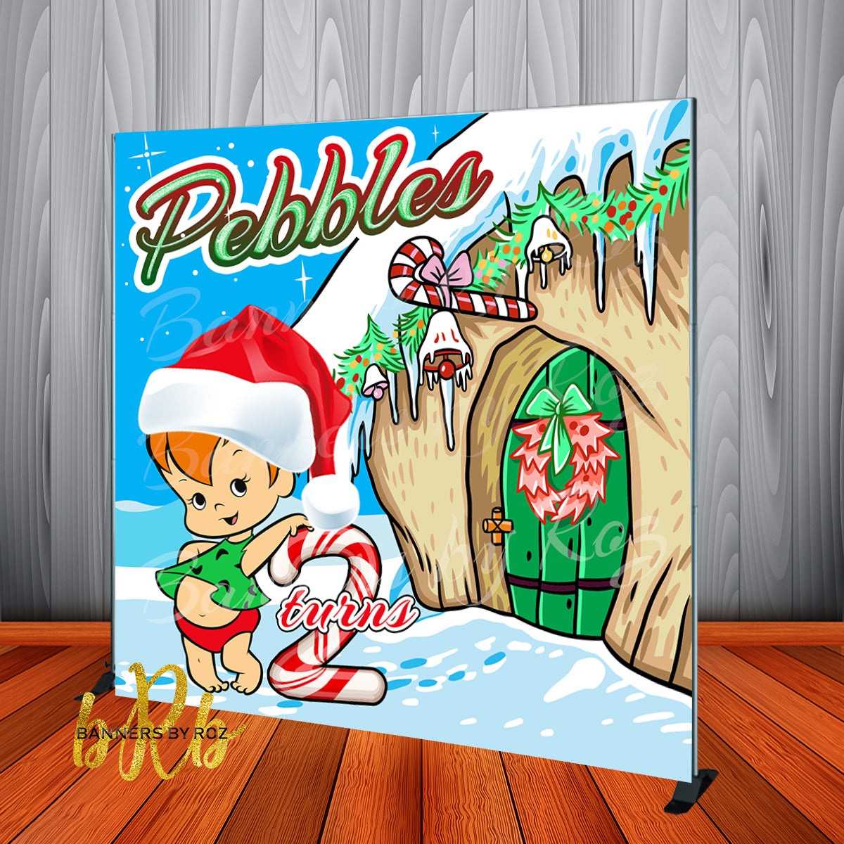 Pebbles Flintstones Christmas Party Backdrop Personalized Printed & Sh ...