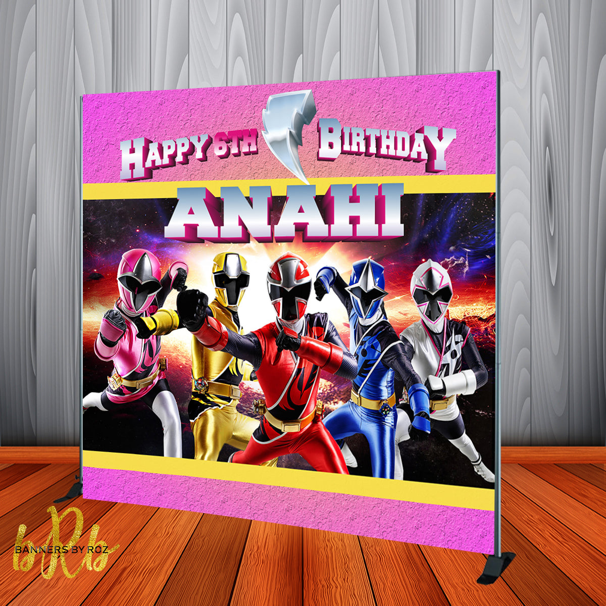 Pink Power Rangers Ninja Steel Birthday Party Backdrop Personalized Pr ...