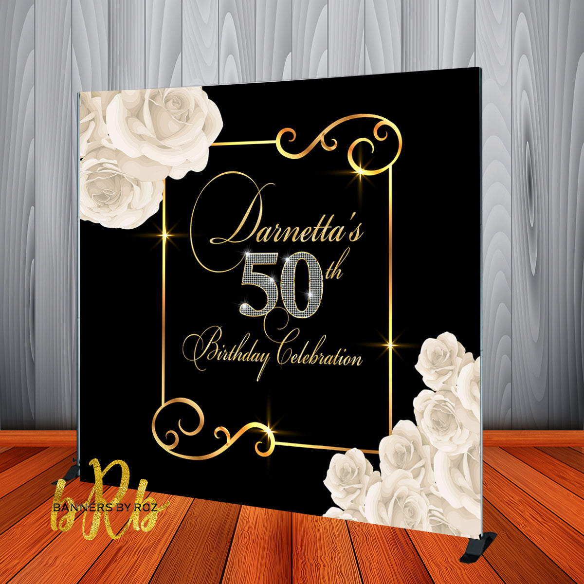 White Roses and Gold Backdrop - Step & Repeat - Designed, Printed & Sh ...