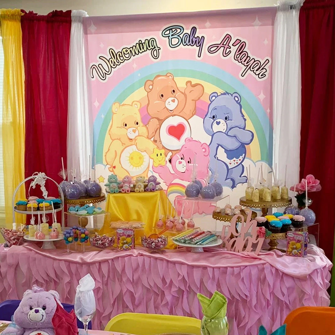 Care Bears Pink Backdrop Personalized for Birthdays or Baby Shower - D ...