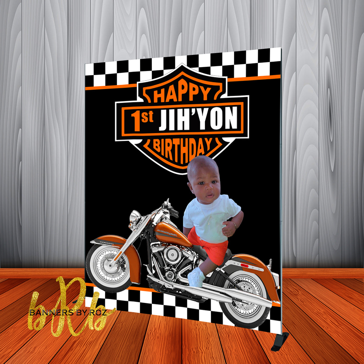 Motorcycle theme kids birthday Backdrop Personalized Step & Repeat - P ...
